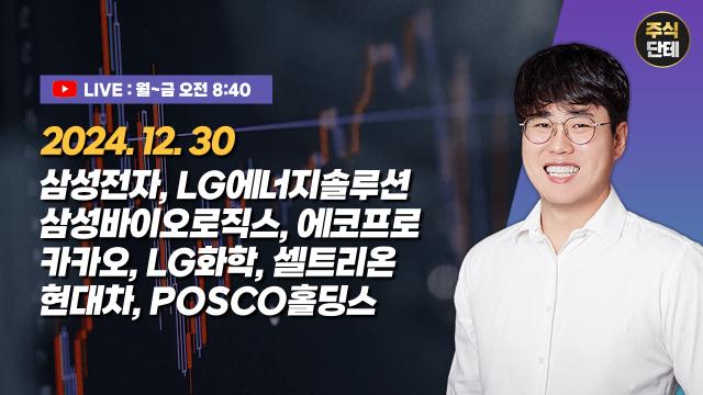 2024년12월30일 삼성전자, LG에너지솔루션, 삼성바이오로직스, 에코프로, 카카오, LG화학, 셀트리온, 현대차, POSCO홀딩스 | SOOP VOD